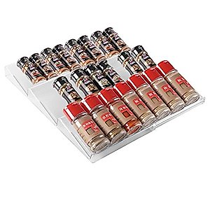 YCOCO Spice Drawer Organizer,Expandable Drawer Spice Rack Organizer,3 Tier Plastic Slanted Spice Bottle Storage Shelf for Kitchen Cabinet Drawer and Pantry,Countertop,Clear