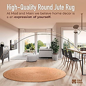 Mod and Main Jute Area Rug - Round Braided Rustic Rug - Vintage Woven Rug - Jute Rugs for Bedroom, Kitchen, Living Room, Farmhouse - Beige (4' Round)
