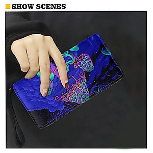 Dremagia Card Holder Clutch Leather Purse for Women, Durable Zip Around Long Wallet with Wrislet, Psychedelic Mushroom Print
