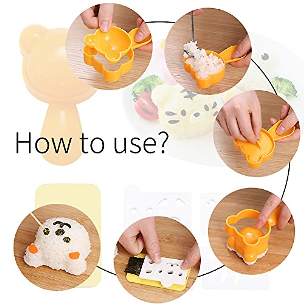 Rice Ball Mold for Kids Cute Animal Sushi Mold Rice Shaper Onigiri Mold Bento Accessories DIY Kitchen Tools with Nori Seaweed Punch Cutter