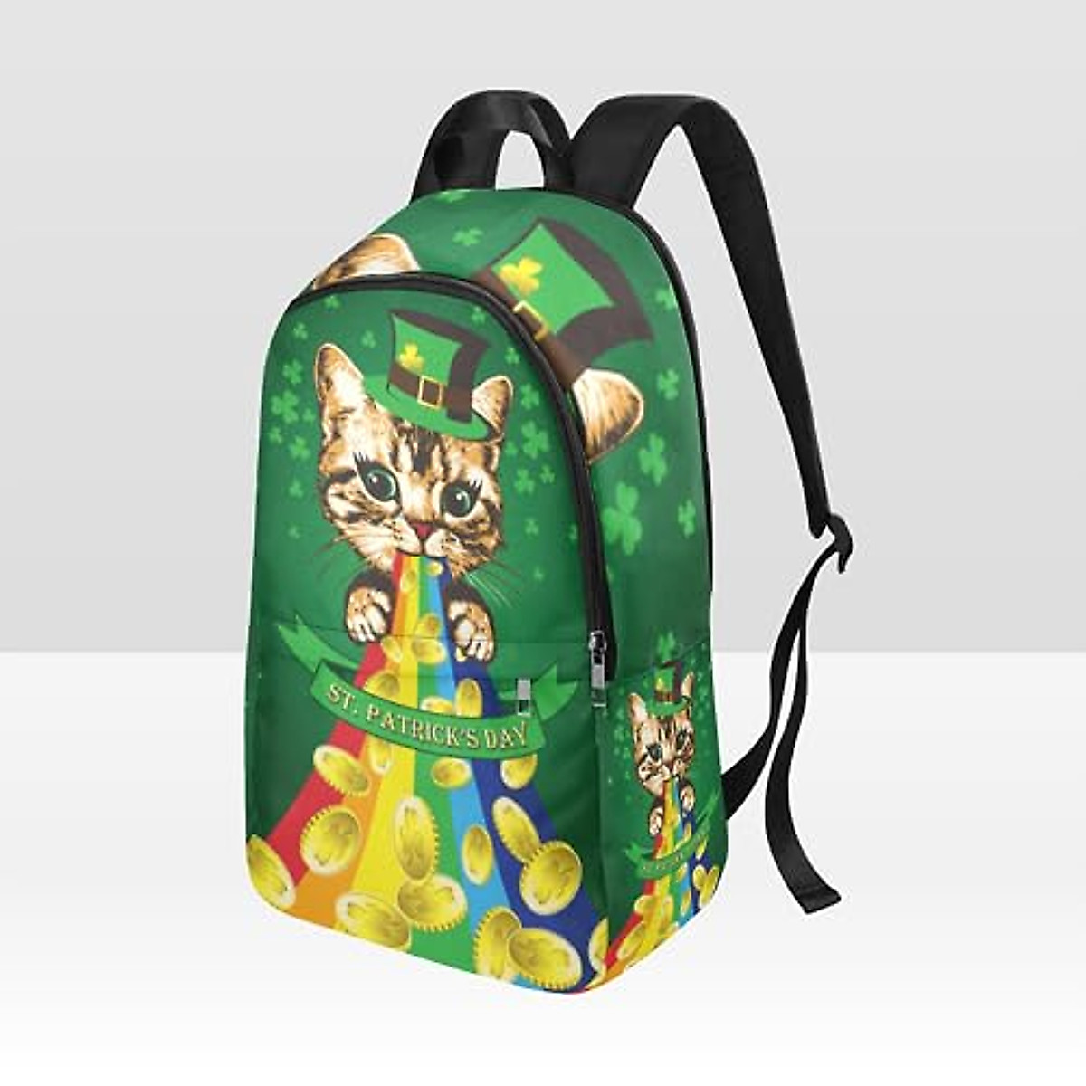 Deargifts St Patricks Day Cat Backpack for Girls Boys Kids Custom Personalized School Backpack Book Bag