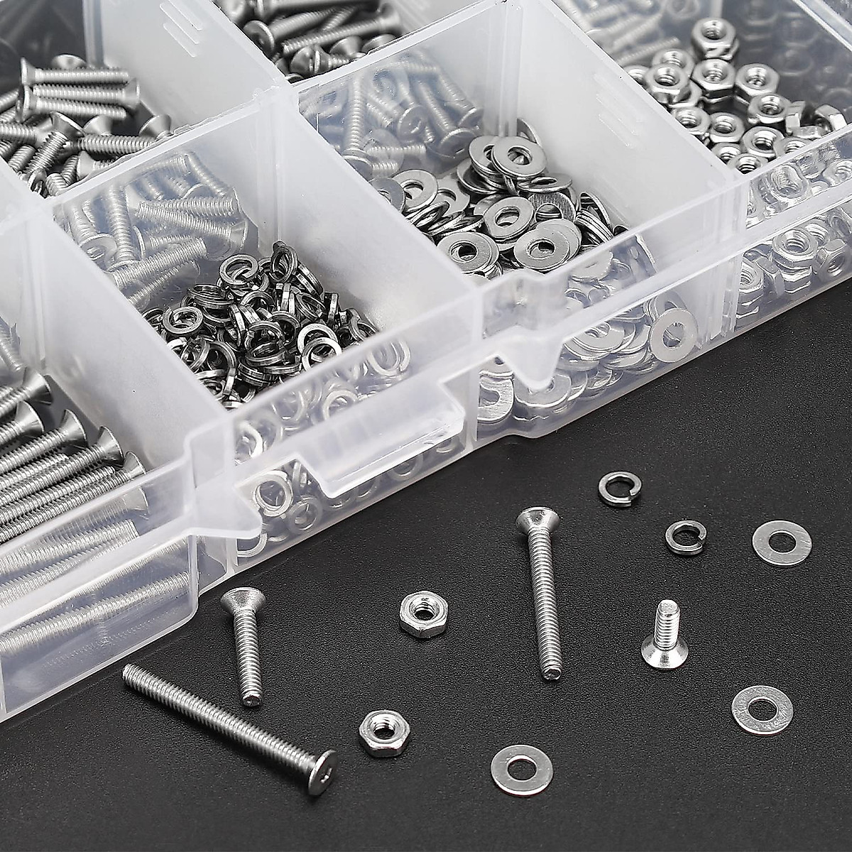 HELIFOUNER 420 Pieces M2 x 6mm /8mm /10mm /12mm /16mm /20mm, 304 Stainless Steel M2 Countersunk Socket Cap Screws Nuts Washers Kit