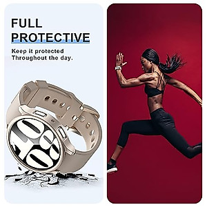 [2+4] Pack Screen Protector for Samsung Galaxy Watch 6 40mm,JZK 2 Hard PC Protective Bumper Case + 4 Tempered Glass Screen Protector Film for Galaxy Watch 6 40mm Accessories，Starlight