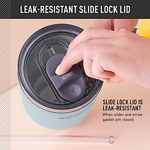 THERMOS Stainless Steel Cup Holder Mug - 40 Ounce, Glacier - Insulated Tumbler with Lid and Straw, Plus Leak-Resistant Slide Lock