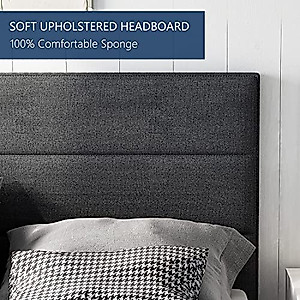 Molblly Queen Bed Frame with Headboard, Upholstered Platform Bed Frame, No Box Spring Needed, Non-Slip and Noise-Free, Easy Assembly, Dark Grey