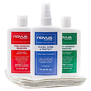 NOVUS-PK1-8OZ-PM, Plastic Clean & Shine #1, Fine Scratch Remover #2, Heavy Scratch Remover #3, and Extra Polish Mates Pack, 8 Ounce Bottles