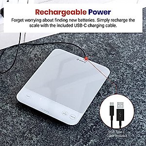 Etekcity Luminary Lite 22lb Food Kitchen Digital Scale, IPX6 Waterproof, Rechargeable, Ounces and Grams for Weight Loss, Cooking, Baking, 0.05oz/1g Precise Graduation, Silver White