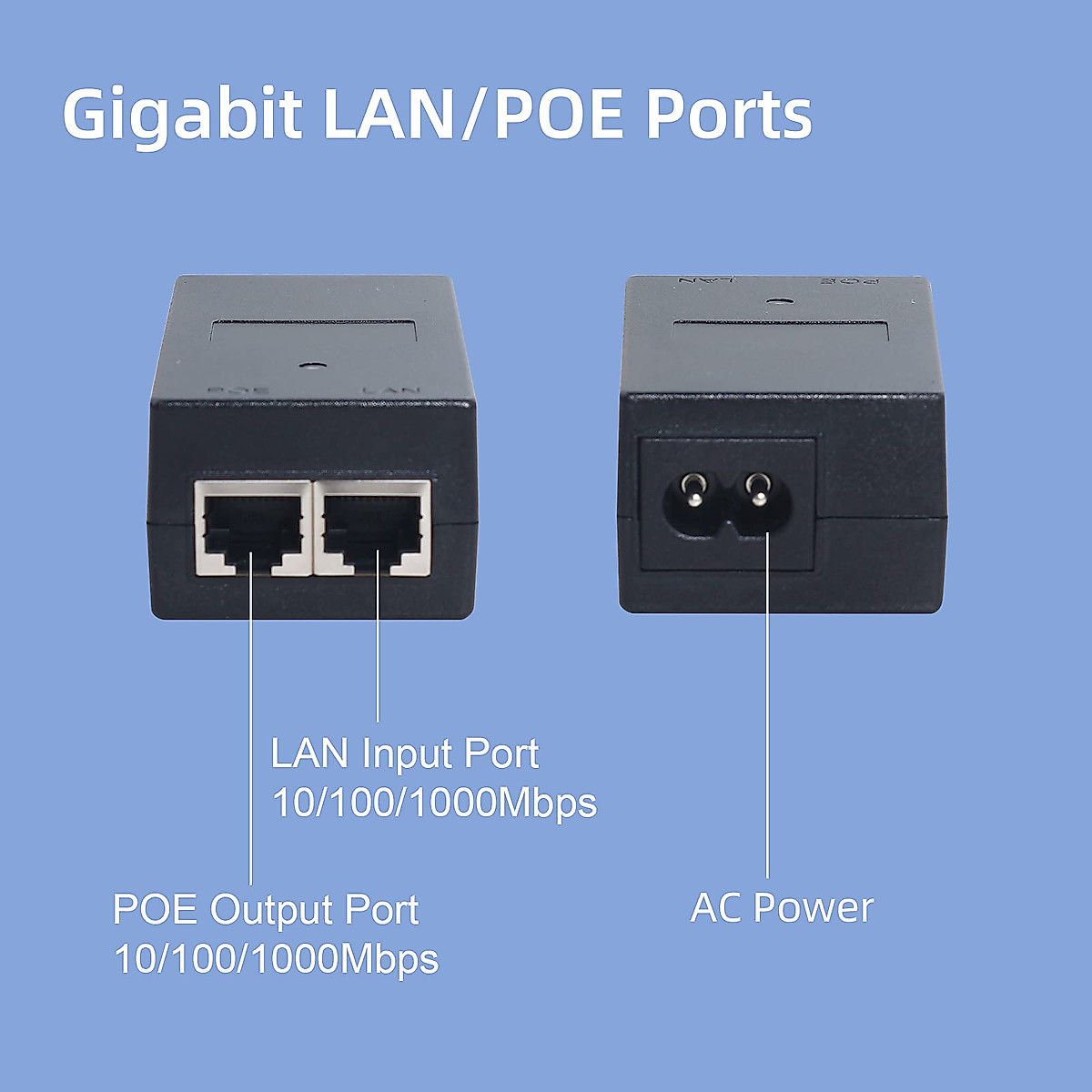 48V Gigabit Injector for PoE Powered Devices, Power Over Ethernet Desk Top Adapter, IEEE 802.3af Compliant, with 2 10/100/1000Mbps RJ-45 Port and AC Power Cord
