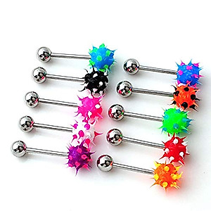 Silicone Soft Spike Barbell Tongue Ring Stud Bars Nipple Ring Piercing Stainless Steel Body Jewelry 10pc