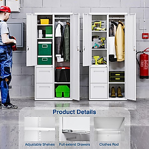 PEUKC Metal Storage Cabinets with Locking Doors, 67" Freestanding Clothing Coat Storage Wardrobe Lockers for Office, Home, School, Garage, Gym (White)