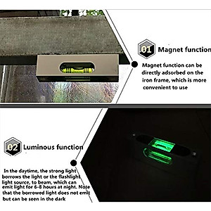 umei High Precision Aluminum level alloy with luminous horizontal bubble, horizontal position can be seen on 3 sides, 90x25x21mm（With magnet）