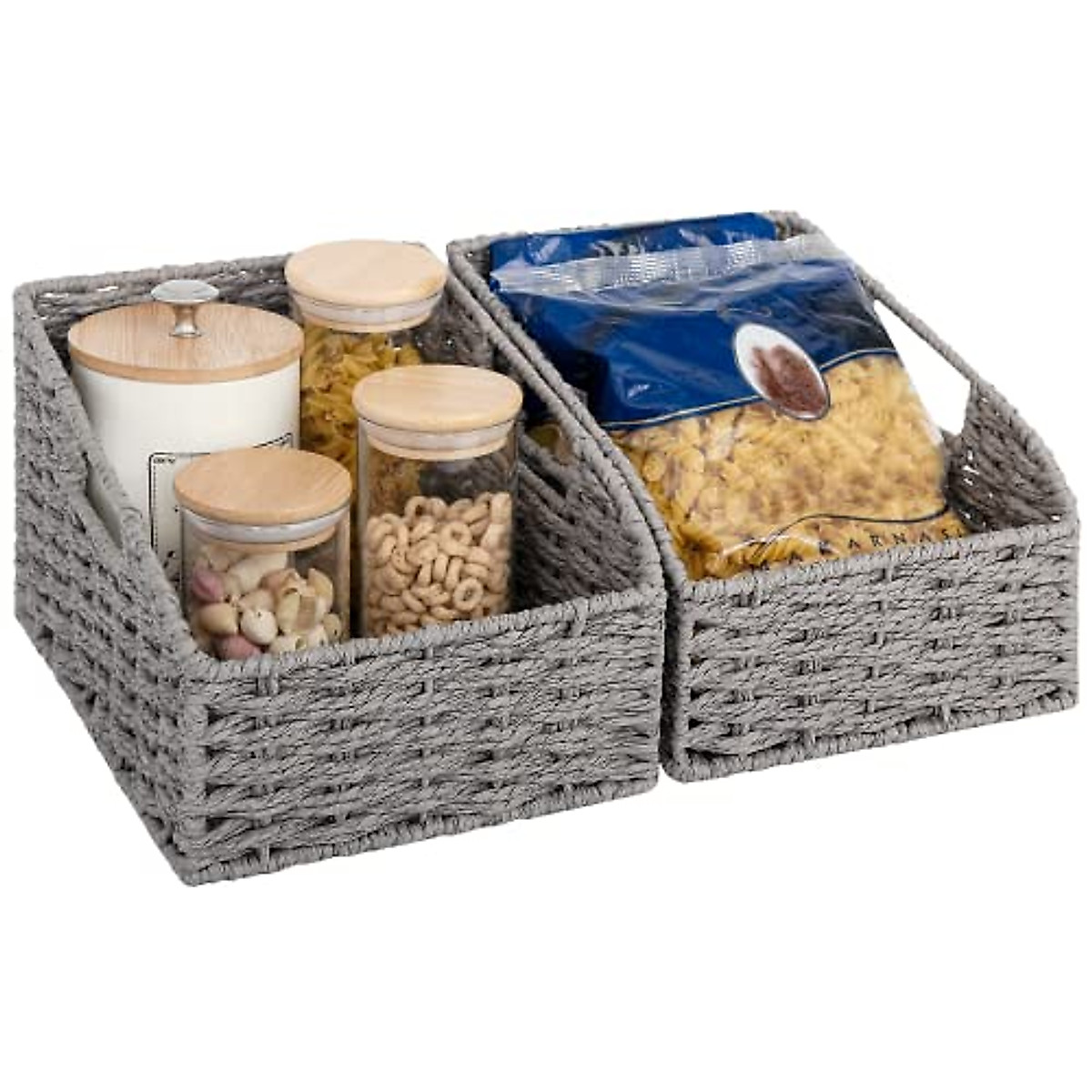 StorageWorks 2-pack Round Paper Rope Storage Baskets + 2-pack Bathroom Storage Organizer Basket
