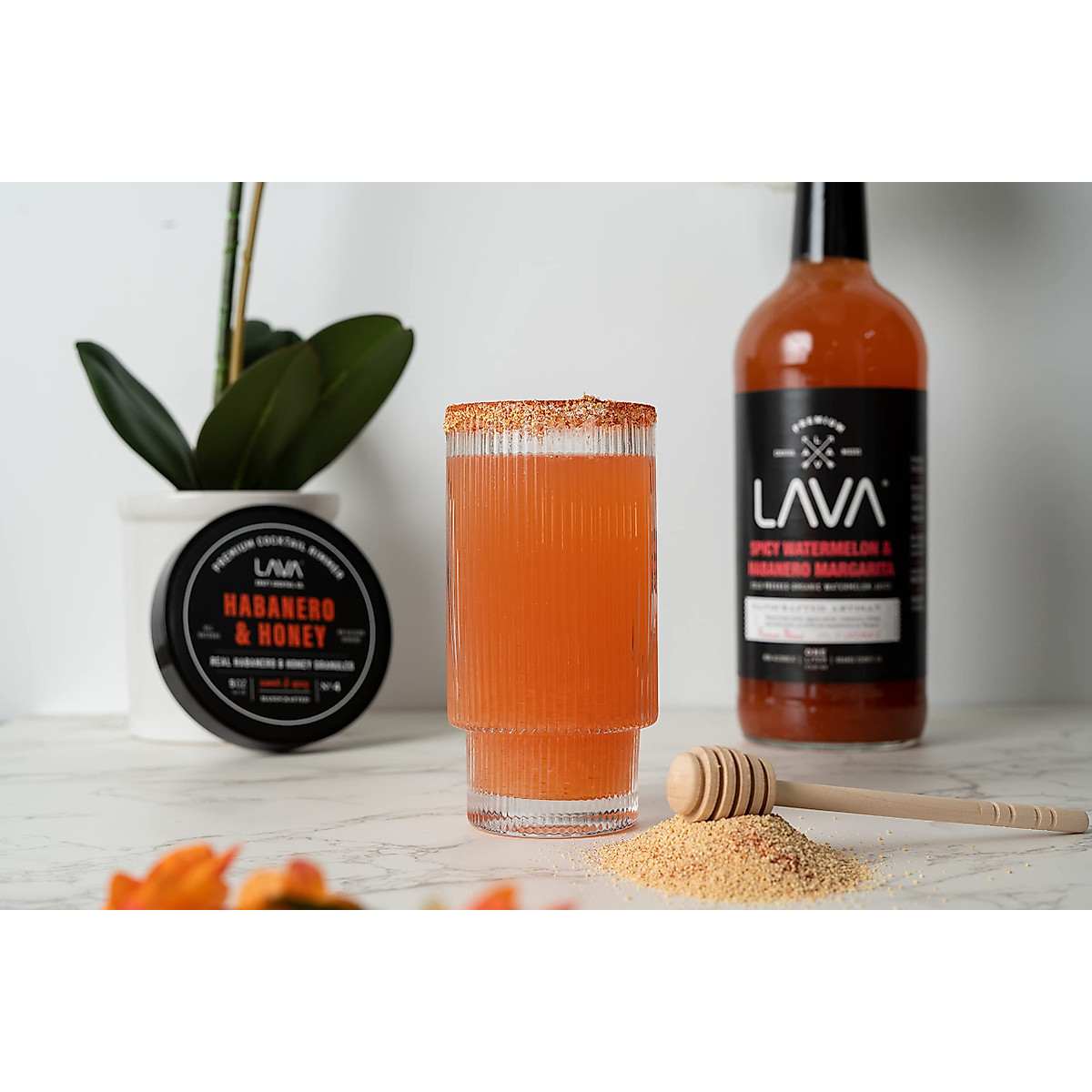 LAVA Premium Habanero & Honey Cocktail Rimmer, All Natural Rimmer Seasoning, Sweet & Spicy, No Silicon Dioxide, with Easy Screw-On Lid - 5oz