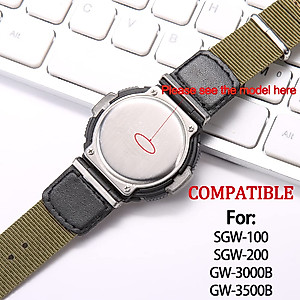 24mm Premium nylon Strap Compatible with Casio SGW-100 SGW-200 PAS-400B GW-3000B GW-3500B Twin Sensor Men's Sport Watch Accessories Replacement Leather Band