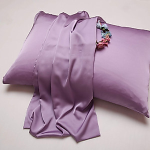 Victivic 100% Silk Pillow Cases 2 Pack, Mulberry Silk Pillowcase for Hair and Skin with Hidden Zipper, Soft Breathable Smooth Cooling Silk Pillowcase for Sleeping Women (Purple, Standard)