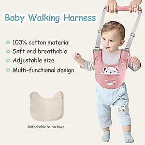 Ocanoiy Baby Walking Harness Handheld Baby Walker Assistant Belt Adjustable Toddler Infant Walker Safety Harnesses Standing Up and Walking Learning Helper with Detachable Crotch for 9-24 Month (Pink)