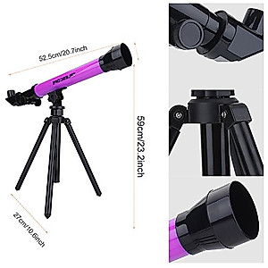 Telescope for Kids Beginners, Travel Scope, Equipped with 20X, 40X, 60X Interchangeable Eyepieces, Portable Travel Telescope with Tripod, Best Gift for Child (Purple)