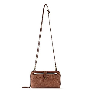 The Sak Womens Iris Large Smartphone Crossbody Bag in Leather, Teak Leaf Embossed, One Size US