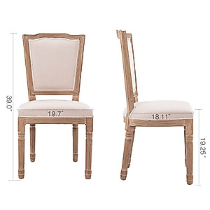 XRHOM Dining Chairs Set of 2, Dining Room Chairs Farmhouse Upholstered Chair with Ladder Backrest Carving Rubberwood Solid Legs Chair French Country for Living Room Bedroom Kitchen,Beige