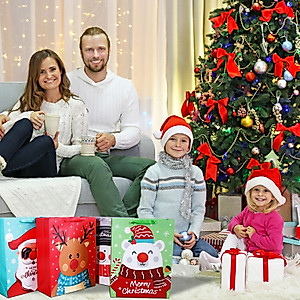 4 Pack 16.5" Extra Large Christmas Gift Bags, Xmas Paper Bags With Handles and Tissue Paper, Reusable Holiday Bags Bulk for Present Wrap Decor