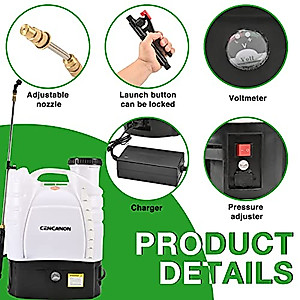 CENCANON 4 Gallon Battery Powered Backpack Sprayer Electric Garden Pump Sprayer W/Time Long-Life Battery and Spray Telescope Wand and Multiple Nozzles for Spraying Cleaning