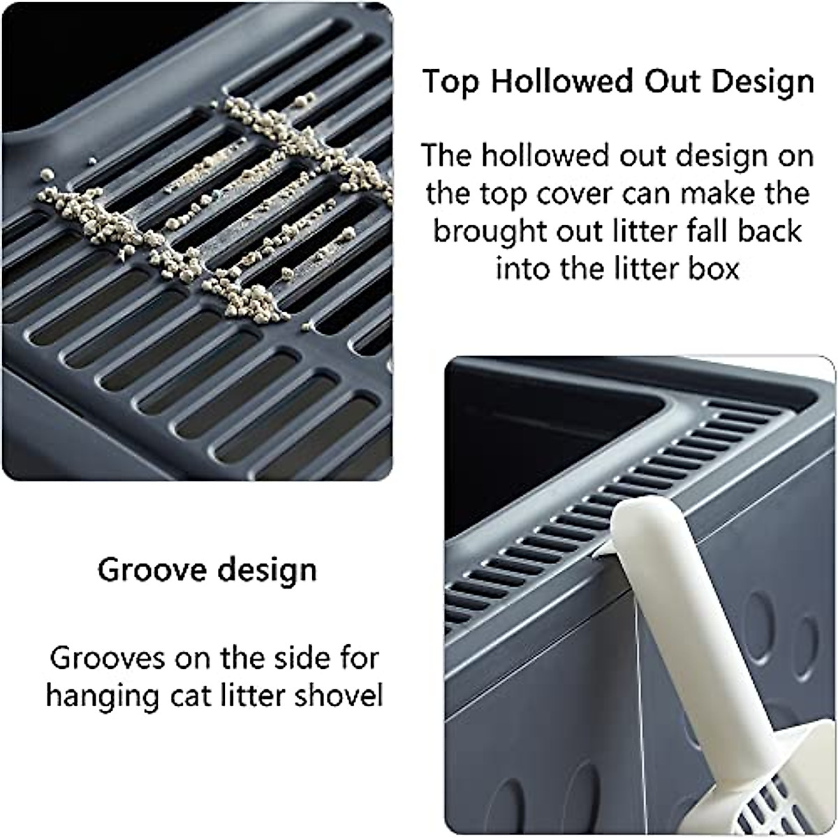 Kitty Litter Box with Lid Foldable Enclosed Kitten Potty with Cover Front Entry and Top Exit Cat Litter Boxes Drawer Type Easy Clean No Odor Control 2 in 1 Cleaning Brush(Black)