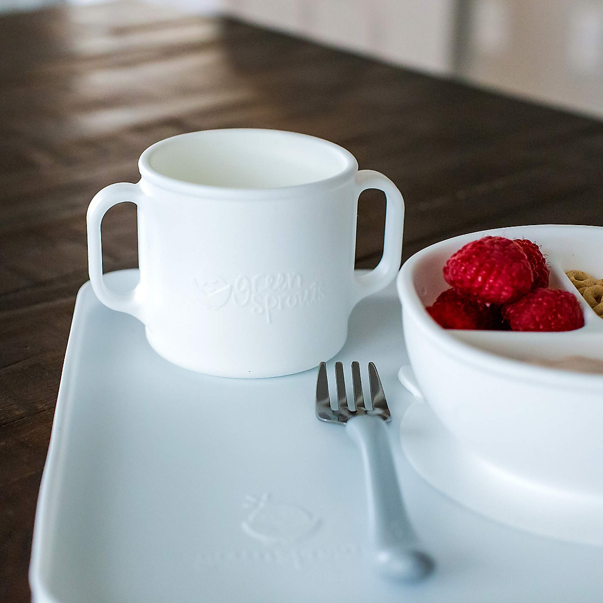 green sprouts Learning Bowl | Helps Toddler Develop Independent Eating Skills | Heat-Resistant Silicone, Suction Cup Base with Easy-Release tab, 3 Sections Marked to Measure portions, Dishwasher Safe