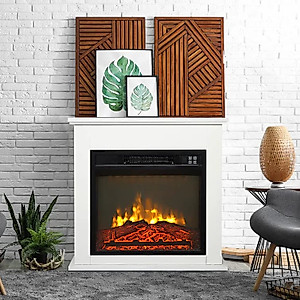 Wollmix 25 Inch 1400W Electric Fireplace Mantel Heater, Christmas Fireplace Winter Xmas Freestanding Space Stove with Remote Control & Realistic Flames