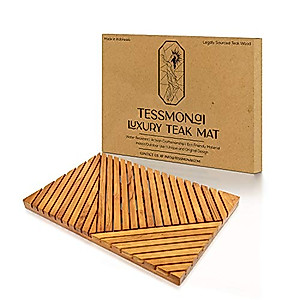 Teak Bath Mat - Natural Teak Shower Mat for Bathroom, Sauna, Pool, Hot Tub and RV Outdoor Shower Mat - 24in x 16in (Stripes)