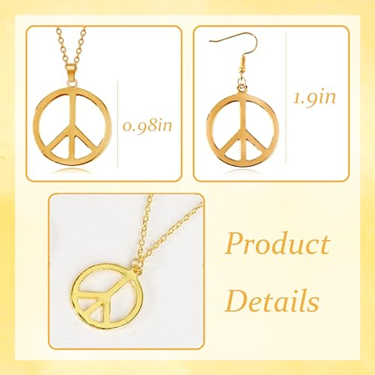 Peace Sign Necklace Earrings Set for Women Hippie Costume Accessories 70s Outfits for Women Hippie Jewelry for 60s 70s Party Favors Decorations