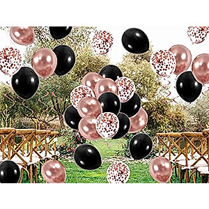 Chrome Metallic Rose Gold and Black Confetti Balloons 55 pcs 12 inch Thick Latex Balloons for Rose Gold Black Baby Bridal Shower,Women Girls Rose Gold and Black Birthday Party Decorations graduation party Supplies