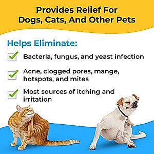 Smiling Paws Pets - Itch Relief Shampoo for Pets - Contains Benzoyl Peroxide - Kills Fleas - Relieves Allergies, Itching, Dermatitis, Mange, Dandruff, Mites, Acne, Demodex, Seborrhea, Pyoderma - 12oz