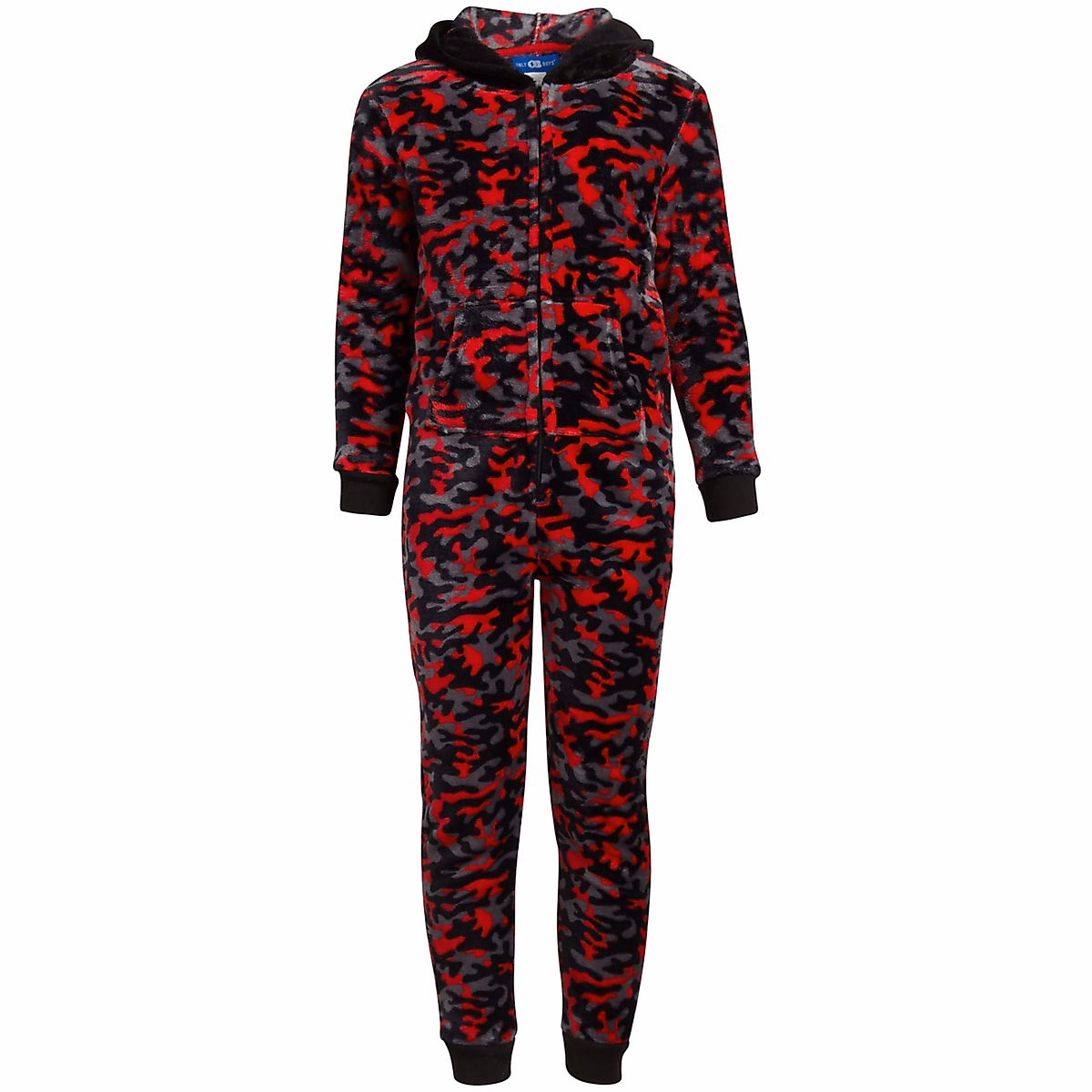 ONLY BOYS’ Fleece Hooded One Piece Pajama Costume - Sharks Dino Cyclopes Sloth (6-14), Size 12-14, Red/Black Camo Ninja