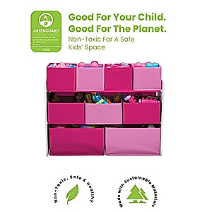 Delta Children Deluxe Multi-Bin Toy Organizer with Storage Bins - Greenguard Gold Certified, White/Pink Bins