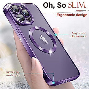 ICREEFUN for iPhone 14 Pro Max Case Clear with MagSafe Full Protection Case Compatible with Camera Lens Protector Elegant Anti-Scratch Case Cover 6.7 Inch - Deep Purple