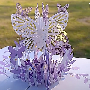 JRIQHOLD 3D Butterfly Flower Pop Up Cards, Set of 4 Greeting Cards, Mother’s Day/Birthday/Anniversary/Thinking of You/Valentine’s Day Card for Her/Wife/Women, with Envelope & Sealing Sticker