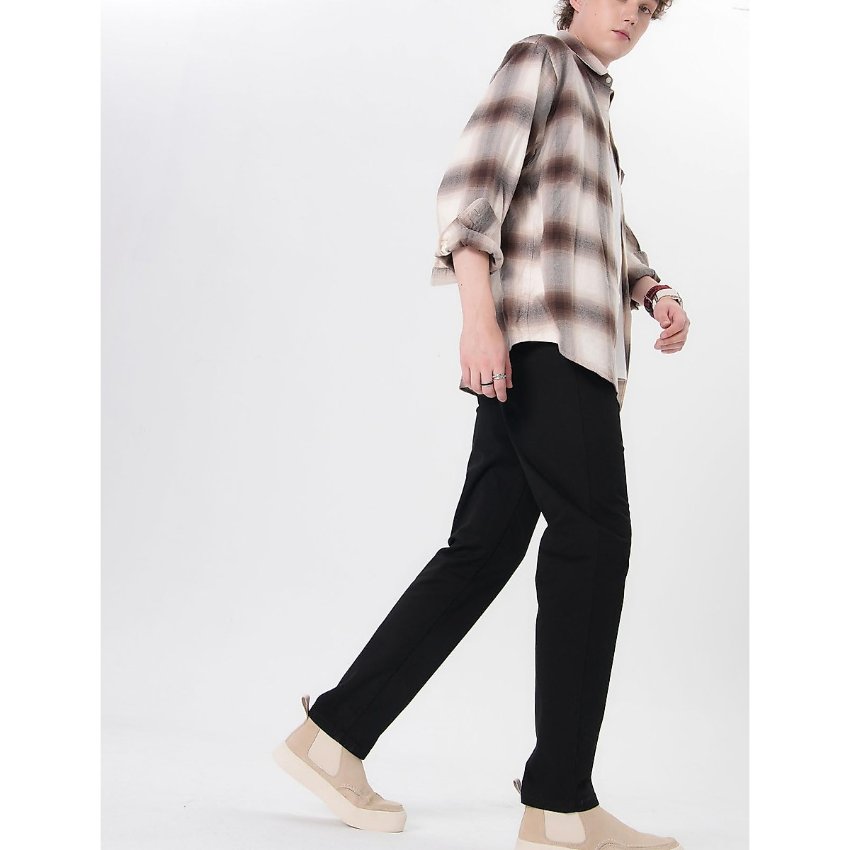 Plaid&Plain Men's Slim Fit Khaki Pants Men's Tapered Chino Pants 8801Black 29X28