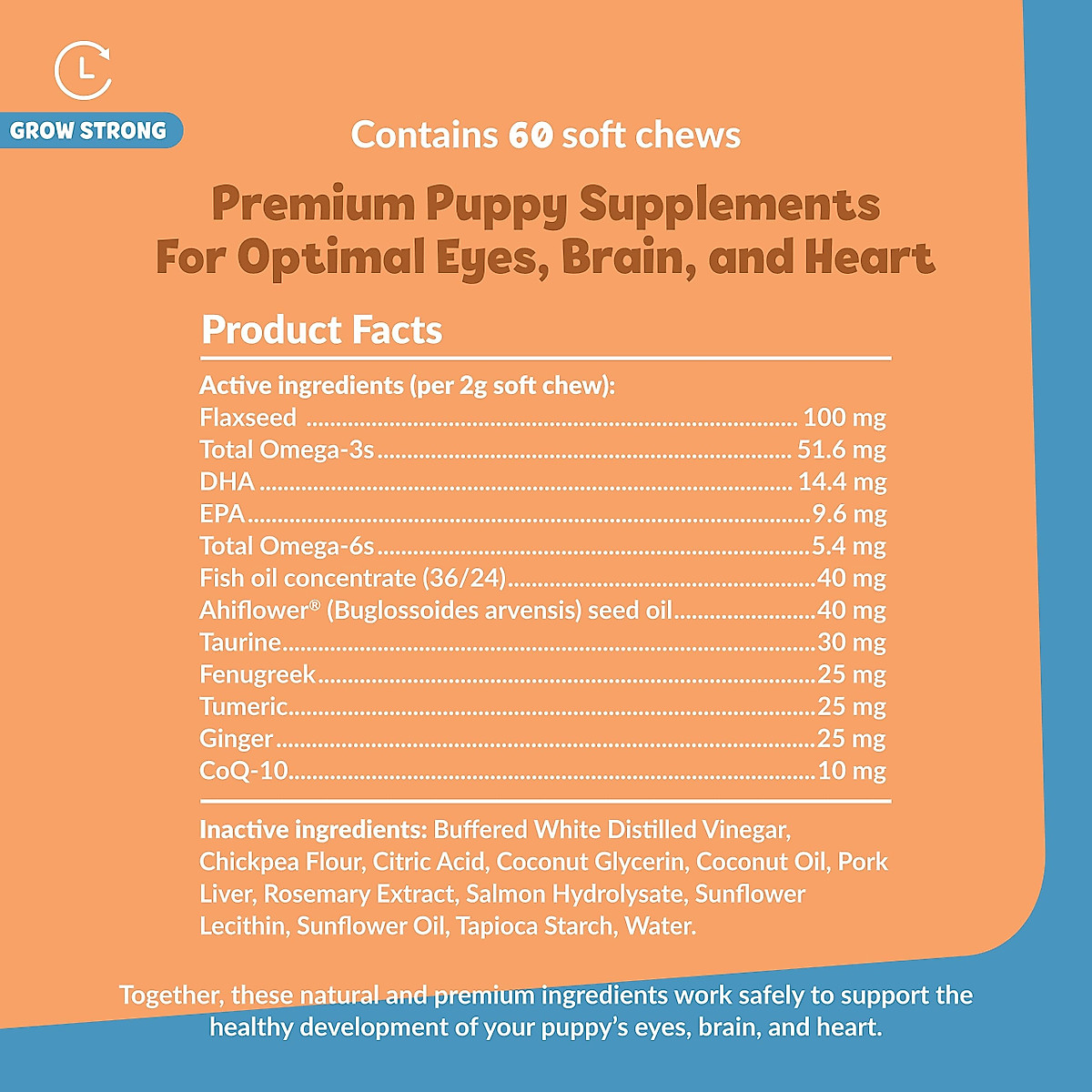 Snuggle Puppy Puppy Bites Grow Strong Supplement - Dog Soft Chews for Overall Health - Omega 3 Supplement for Dog Health - Fish Oil Chews for Dogs - 60 Soft Chews