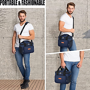 Tiblue Insulated Reusable Lunch Box for Office Work School Picnic Beach, Leakproof Freezable Cooler Bag with Adjustable Shoulder Strap (Medium, Dark Blue)