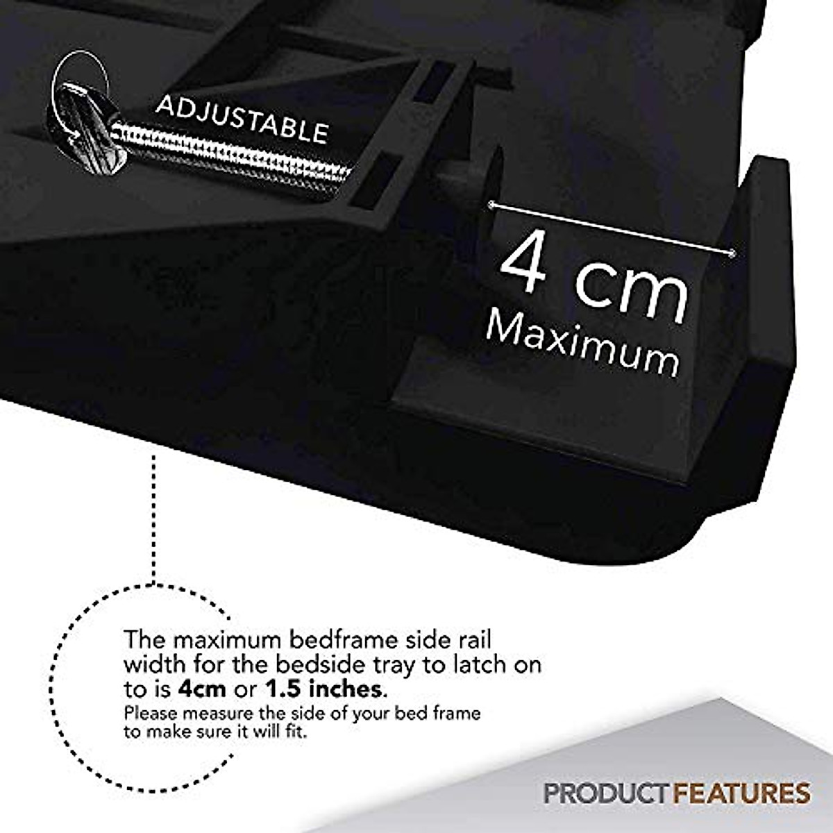 Modern Innovations Bedside Shelf for Bed, College Dorm Room, Bunk Bed Shelf for Top Bunk, Clip On Nightstand Tray with Cord and Cup Holder, Bunkbed Caddy for Table Storage (Black)