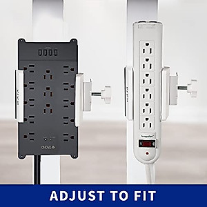 VIVO Clamp-on Power Strip Mount for Desk Leg, Under Desk Office Cable Management Organizer, Spring-Assisted Cord Holder, White, DESK-PS01LC