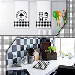 4 Pieces Buffalo Plaid Kitchen Towels Black White Plaid Towels Home Family Love Hand Towels Set Farmhouse Fast Drying Decorative Towels for Cooking