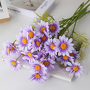 MexSpFit Artificial Flowers Outdoors Fake Daisy,20 Bundles Silk Daisy，Fake Fall Flowers for Decoration，No Fade UV Resistant for Home Indoor Outside Hanging Planter Garden Wedding (Purple, 10)