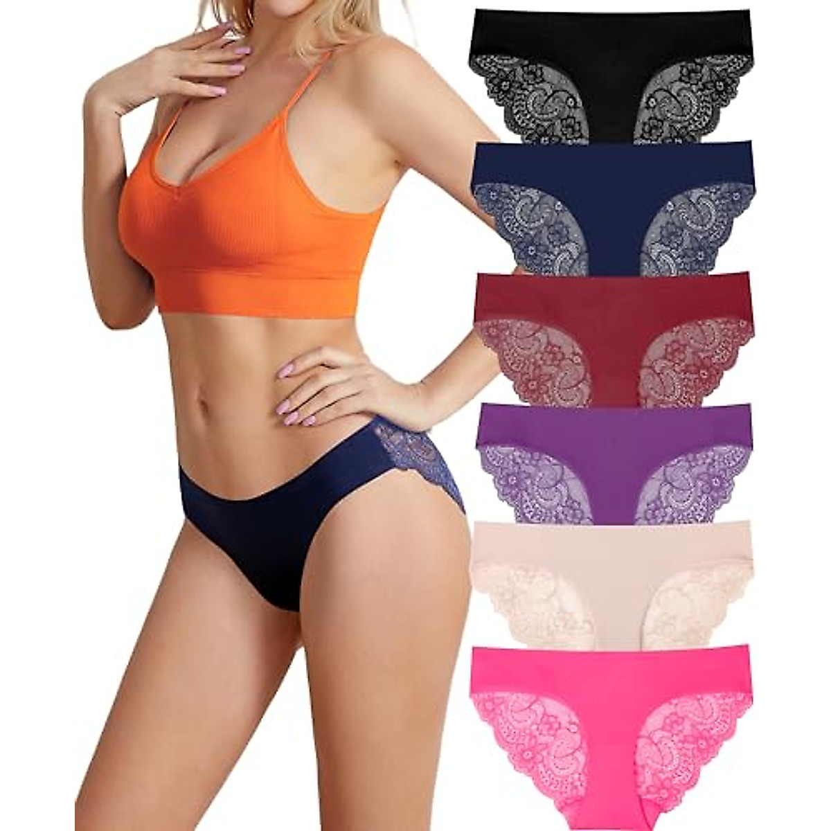 Kingfung 3-6 Pack Women's Invisible Seamless Bikini Underwear Half Back Coverage Panties (6Pack-C S)