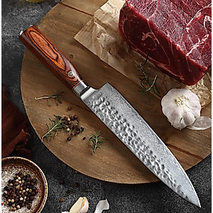 Kimfeng Damascus Chef Knife Handmade 67-Layer Folding Kitchen Knives 8 Inch Professional Chef Knives Japanese VG10 Core Stainless Steel Forging Corrosion Resistance