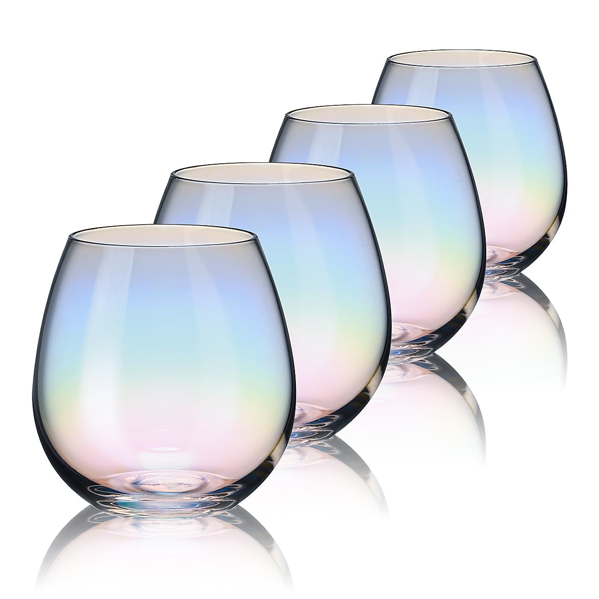 CUKBLESS Stemless Wine Glasses Set of 4, Iridescent Wine Glass for Red or White Wine, 15 OZ
