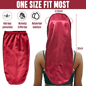 4PCS Long Satin Bonnet Sleep Cap,Black Extra Large Silk Bonnet for Natural Hair, Bonnets for Women Night Sleep,Wide Elastic Band, Very Soft & Comfortable (Black,Red,Leopard,Floral)