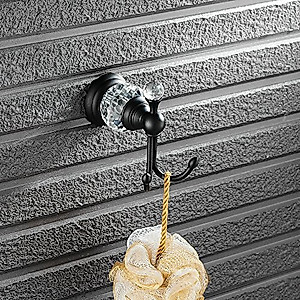 Beelee BA5206B Luxury Crystal & Brass Black Robe Hook Bathroom Hangings Towel Rack Clothes Hook, Double Wall Mounted Towel Hook, Double Robe/Towel Hook Oil Rubbed Bronze
