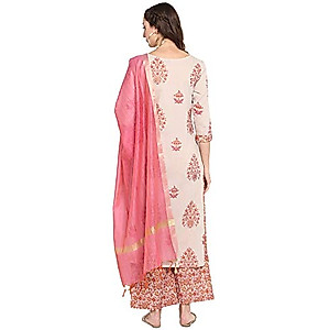 Janasya Indian Women's Multicolor Pure Cotton Kurta with Palazzo and Dupatta(SET172-KR-PP-XXL)