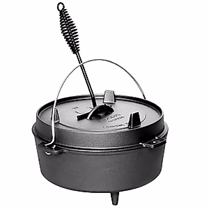 EDGING CASTING Pre-Seasoned Cast Iron Dutch Oven With Skillet Lid, Outdoor Camping Deep Pot for Camping Fireplace Cooking BBQ Baking Campfire, Leg Base, 4.5 Quart